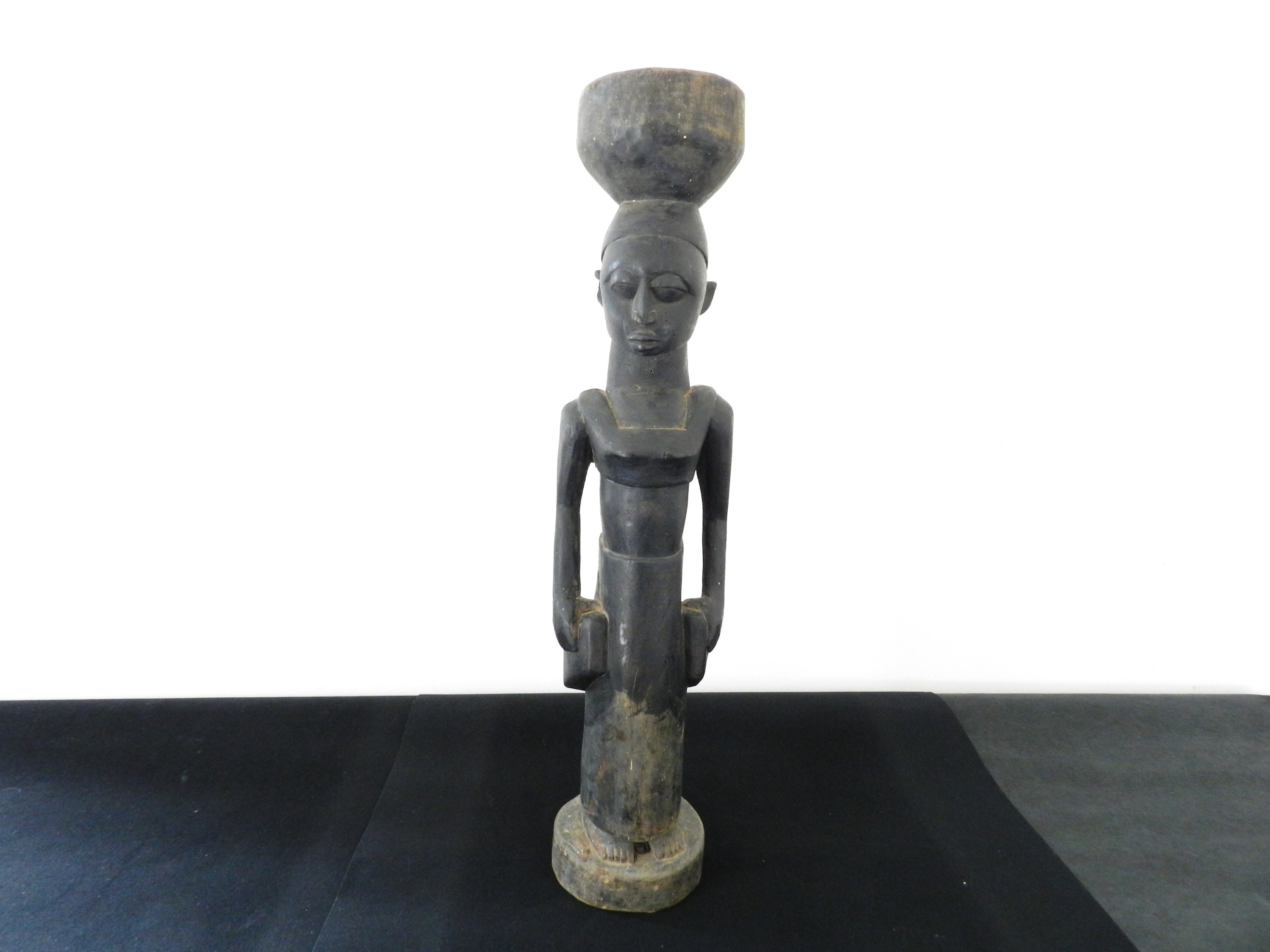 Black African Berber Peulh Woman Statue in Wooden Bowl on the Head 51 ...