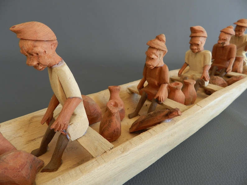 Wooden Carved Pirogue, 6 Passengers and Goods, 53cm 20.87", Traditional ...