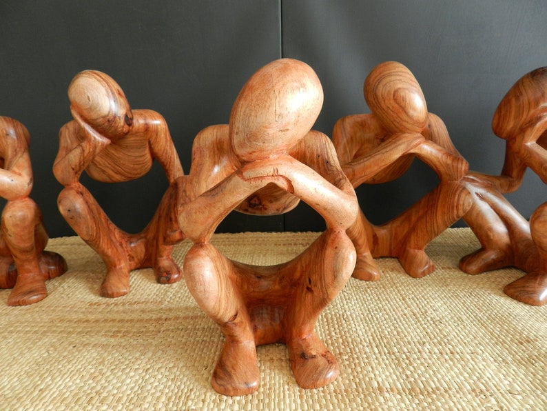 Grand Penseur Rouge en bois de Teck, L'homme penseur de Rodin, Hauteur ...