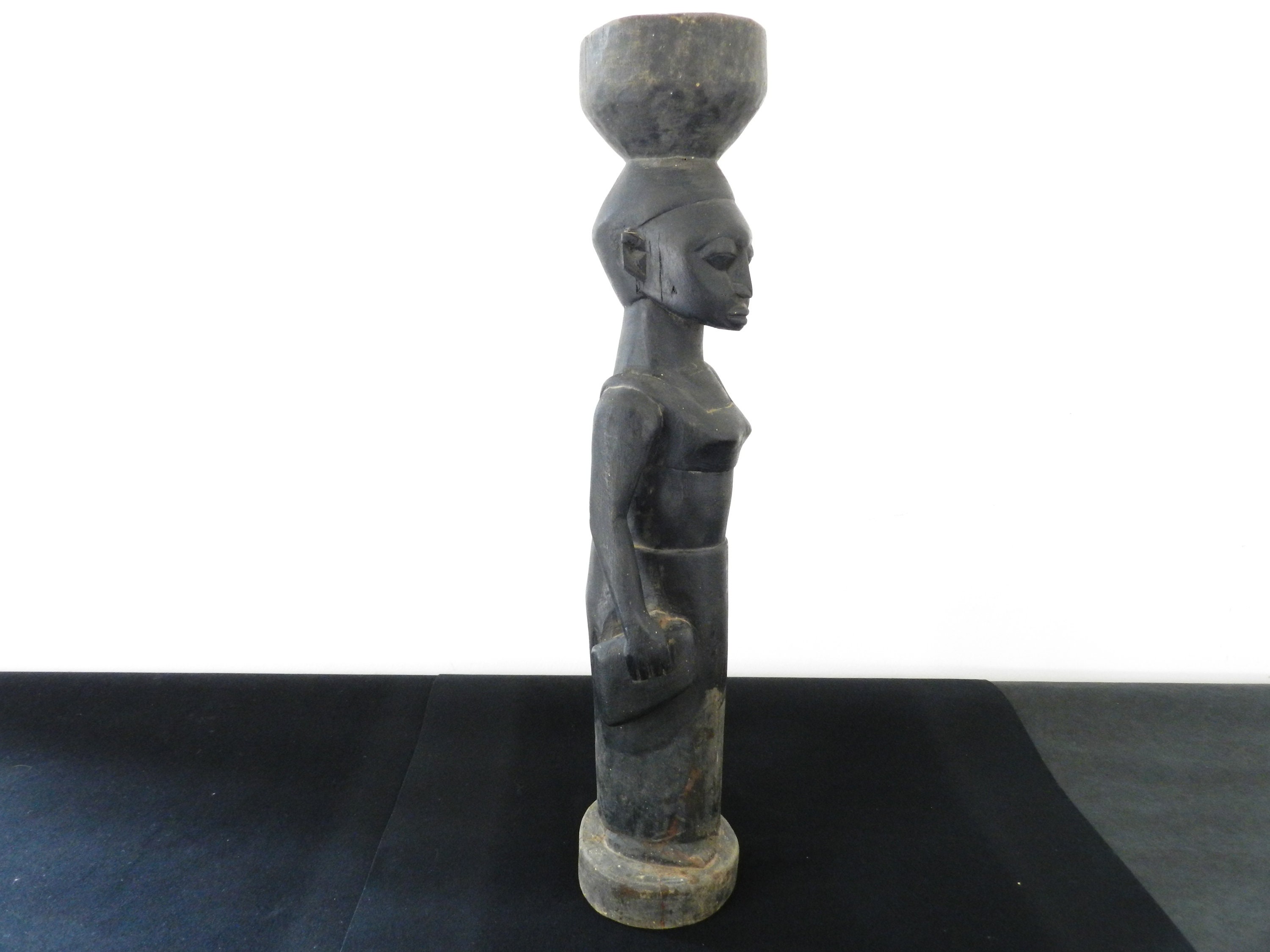 Black African Berber Peulh Woman Statue in Wooden Bowl on the Head 51 ...