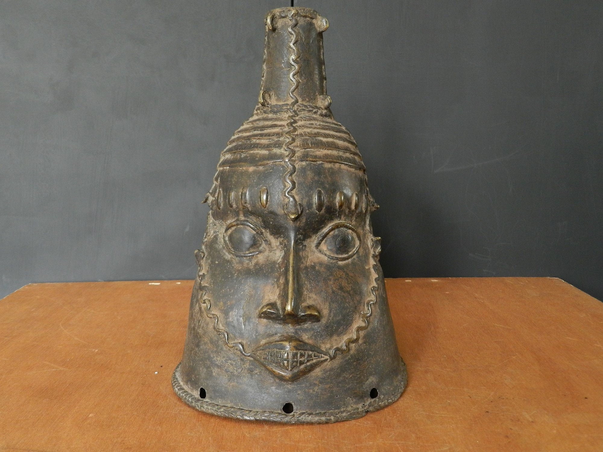 XXL Splendid Head Zoro Bronze Mask of Nigeria, Armor Balafre Armor ...
