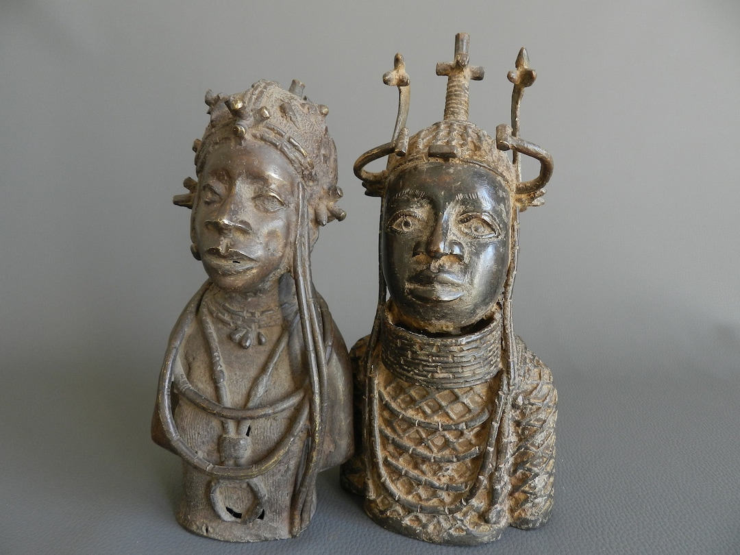 Luxe Bronze Edo Ife Yoruba Couple King Oba Queen Mother, Bronze Bini ...