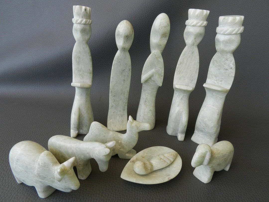 Nativity XXL Scene in Raw Natural Gray Green Stone Touareg, Stone ...