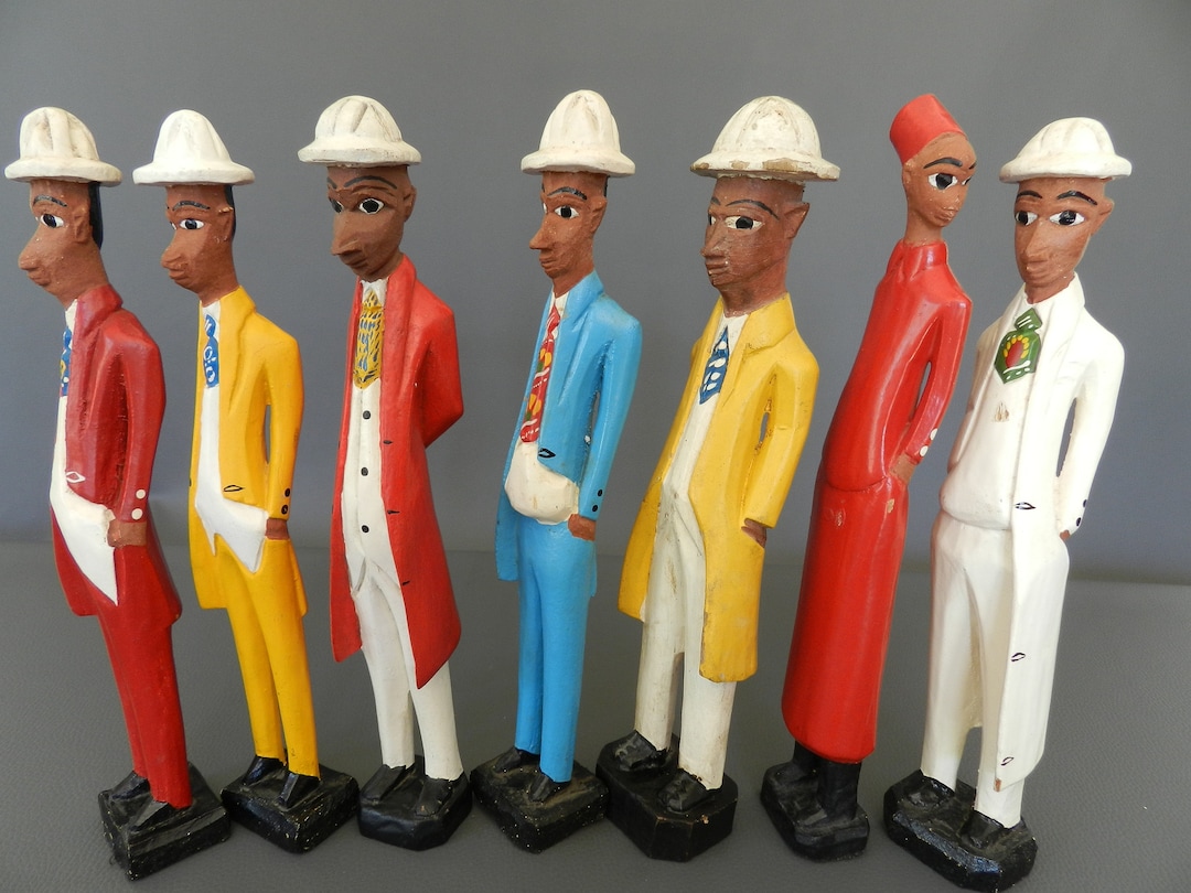 African Colon Statue, Painted Wood, Colonial Sculpture With Jacket and ...