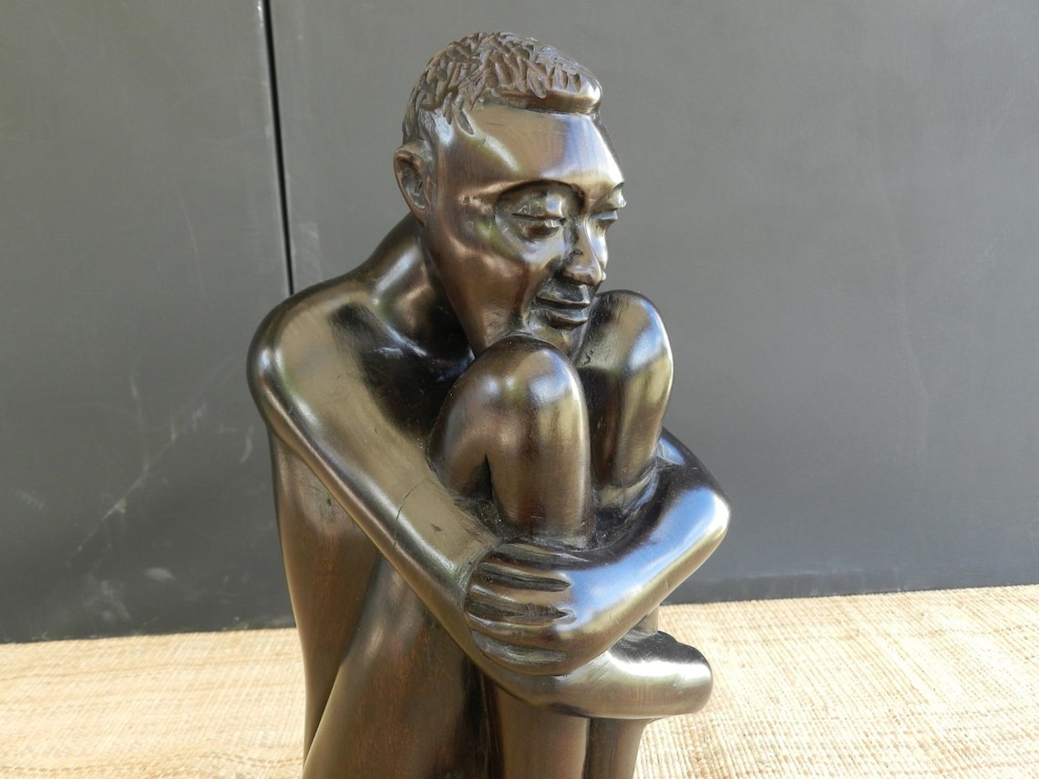 Grand Penseur recroquevillé XXL Homme Sculpture africaine - Etsy France