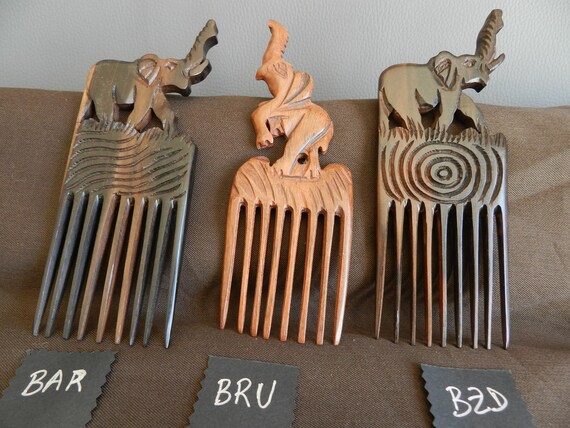 African Comb ebony wood, comb elephant sculpture, Com… - Gem