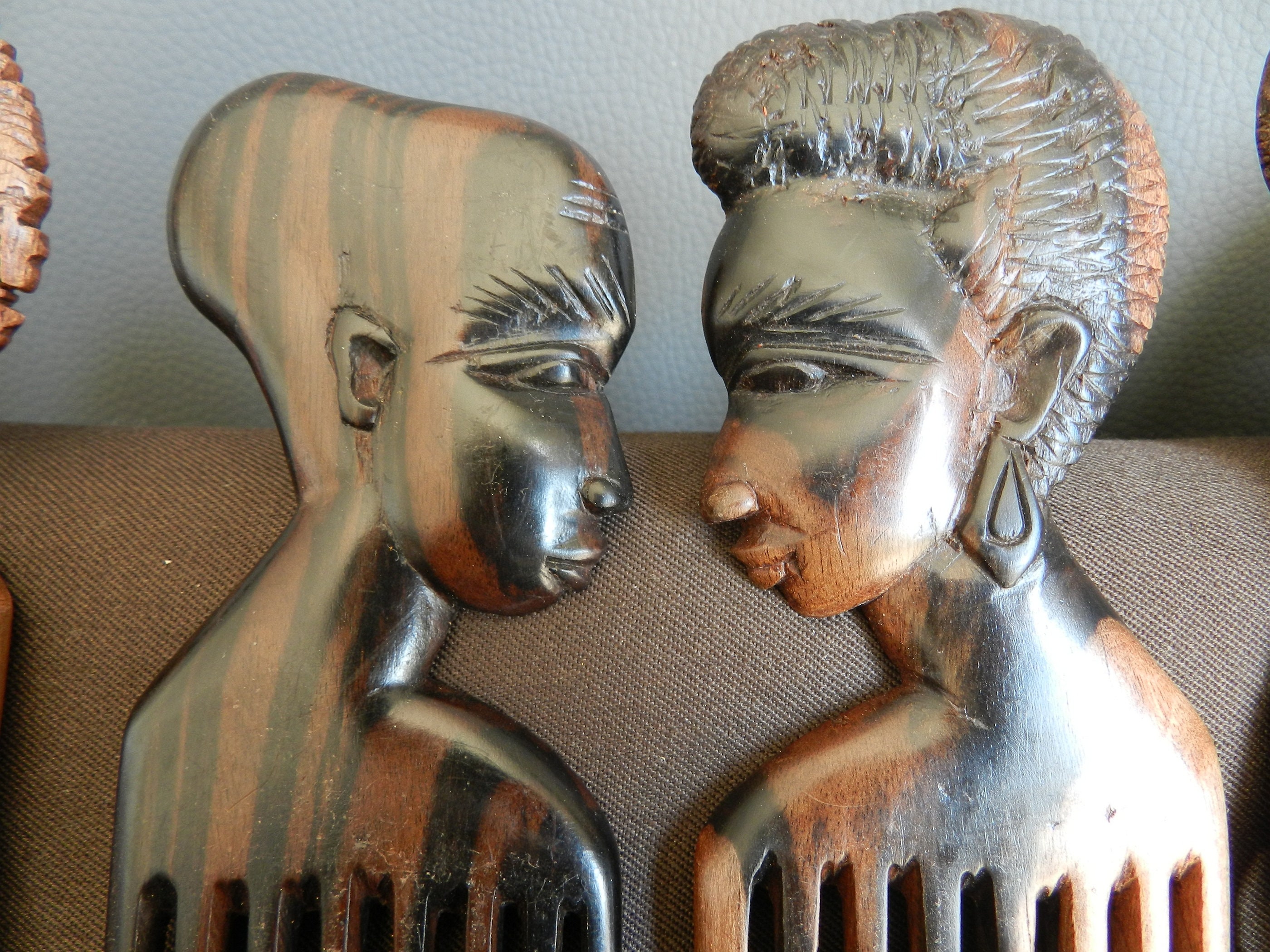 African Comb Sculpture Bust Man Woman Monkey Luxury Ebony - Etsy