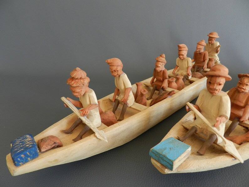 Wooden Carved Pirogue, 6 Passengers and Goods, 53cm 20.87", Traditional ...