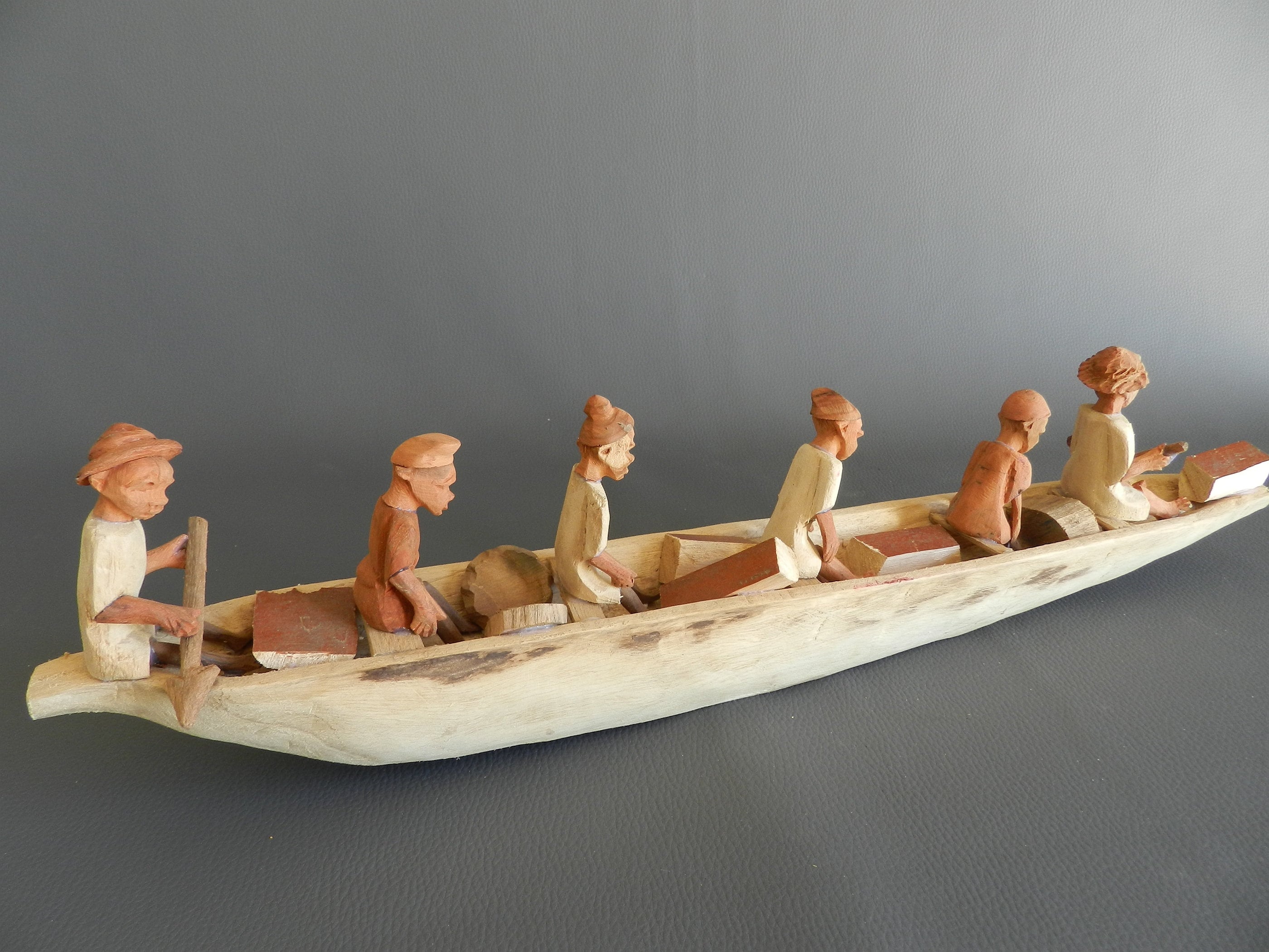 Pirogue Boat Wooden Sculpture 6 Characters 53 Cm 20.87 Inch | Etsy
