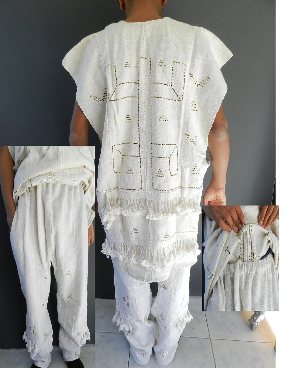 Bogolan Mudcloth Tunic Set and Embroidered Metal, Dogon Mali Hunter ...