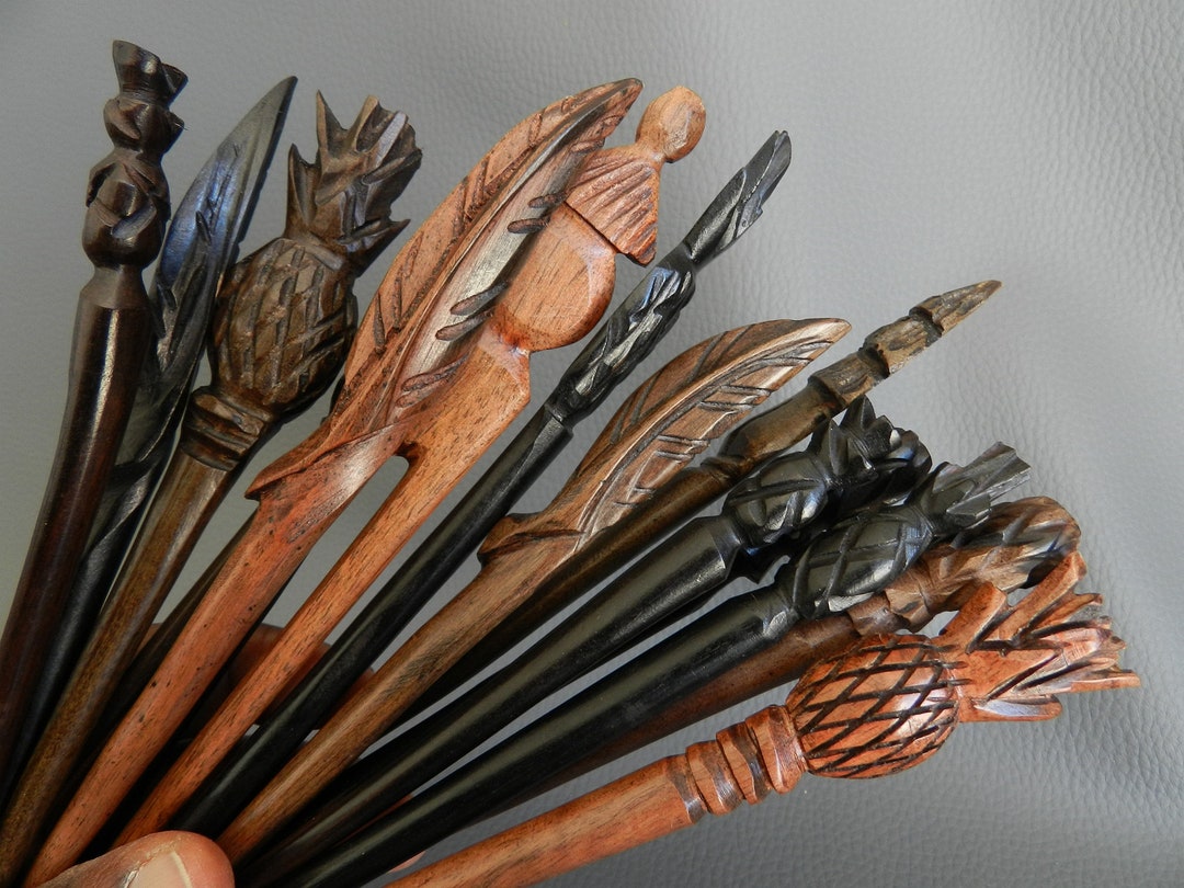Sculpture Black Exotic Wood Hair Pick, Pineapple Hair Pick African Case ...