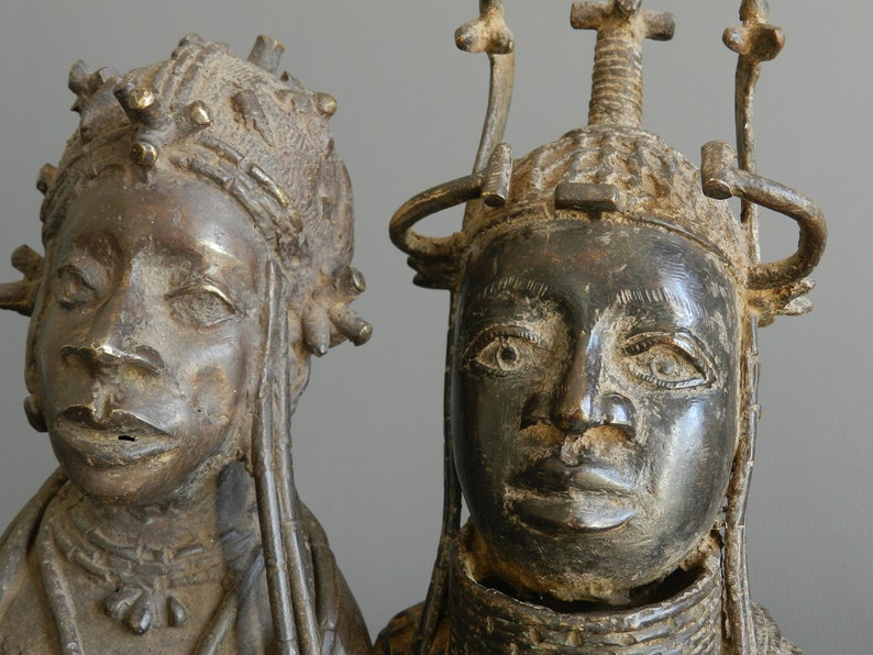 Luxe Bronze Edo Ife Yoruba Couple King Oba Queen Mother, Bronze Bini ...