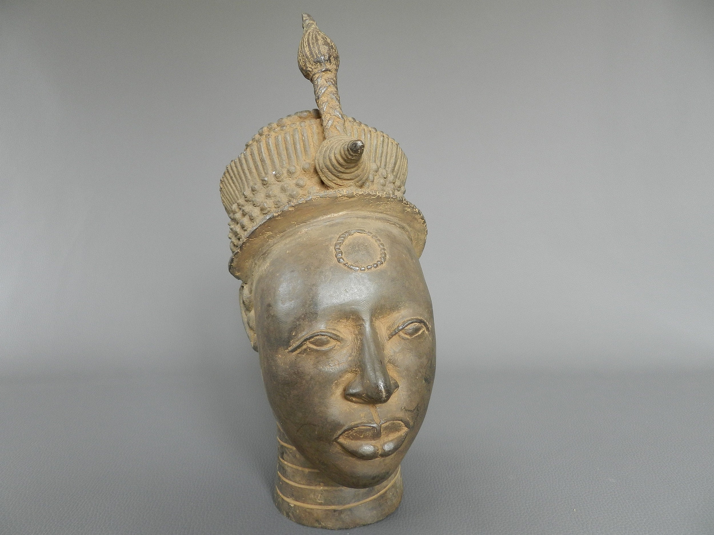Head Bronze Sculpture Ife Edo, Commemorative Head Bronze Crown and Ita ...