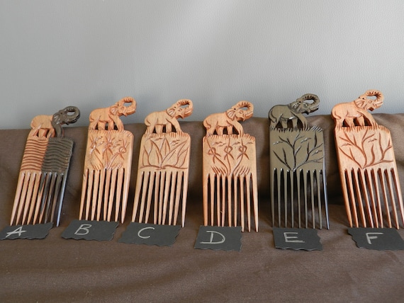 African Comb ebony wood, comb elephant sculpture, Com… - Gem