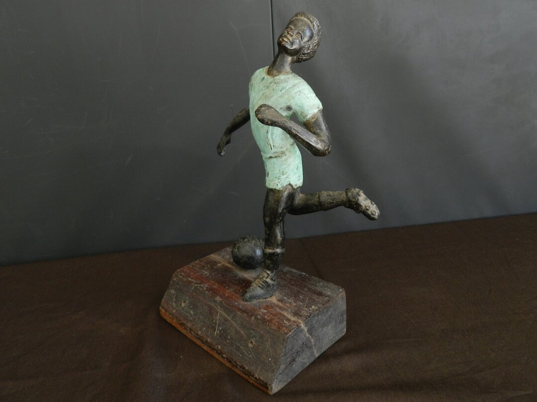 Bronze Football Player Sculpture on Base, Bronze Footballer, Black ...