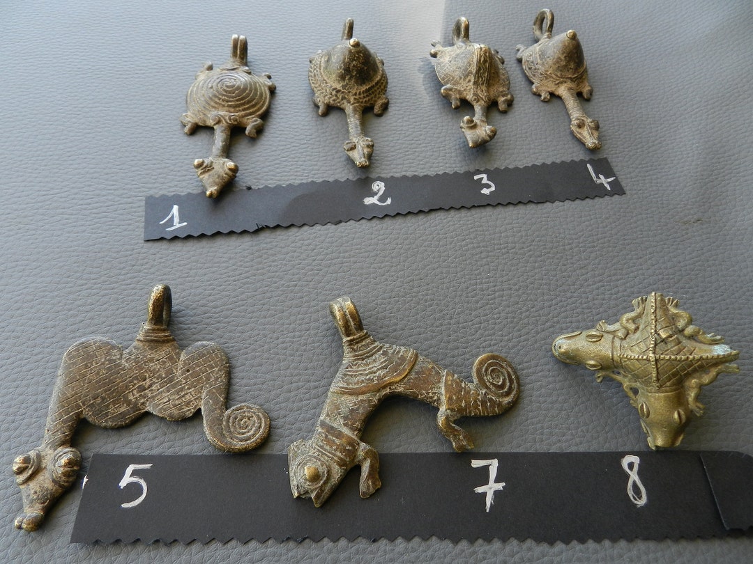 Dogon Amulet Ring With 2 Crocodiles, Carved Bronze Antic Turtle Amulet ...