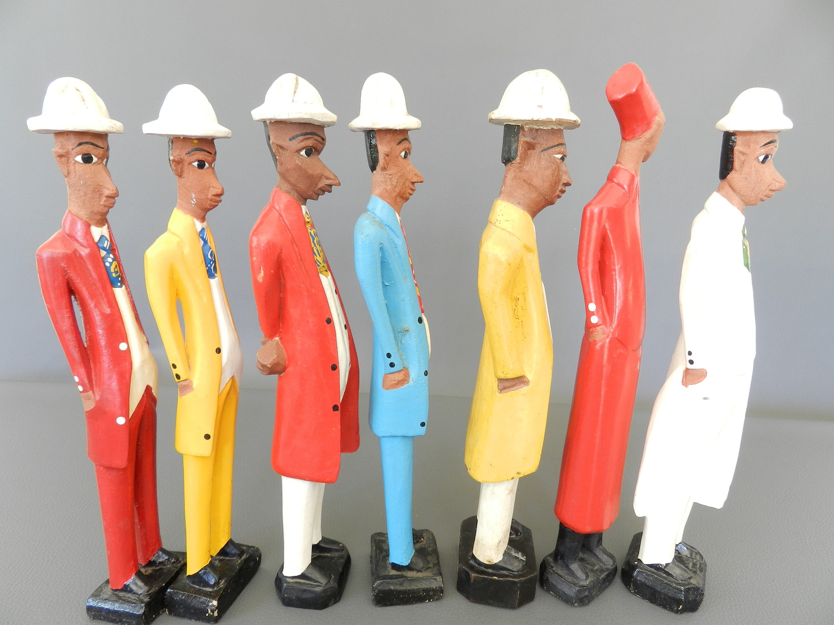 African Colon Statue, Painted Wood, Colonial Sculpture With Jacket and ...