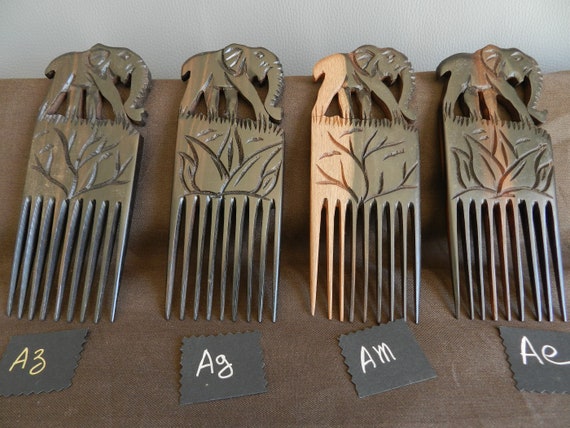 African Comb ebony wood, comb elephant sculpture, Com… - Gem