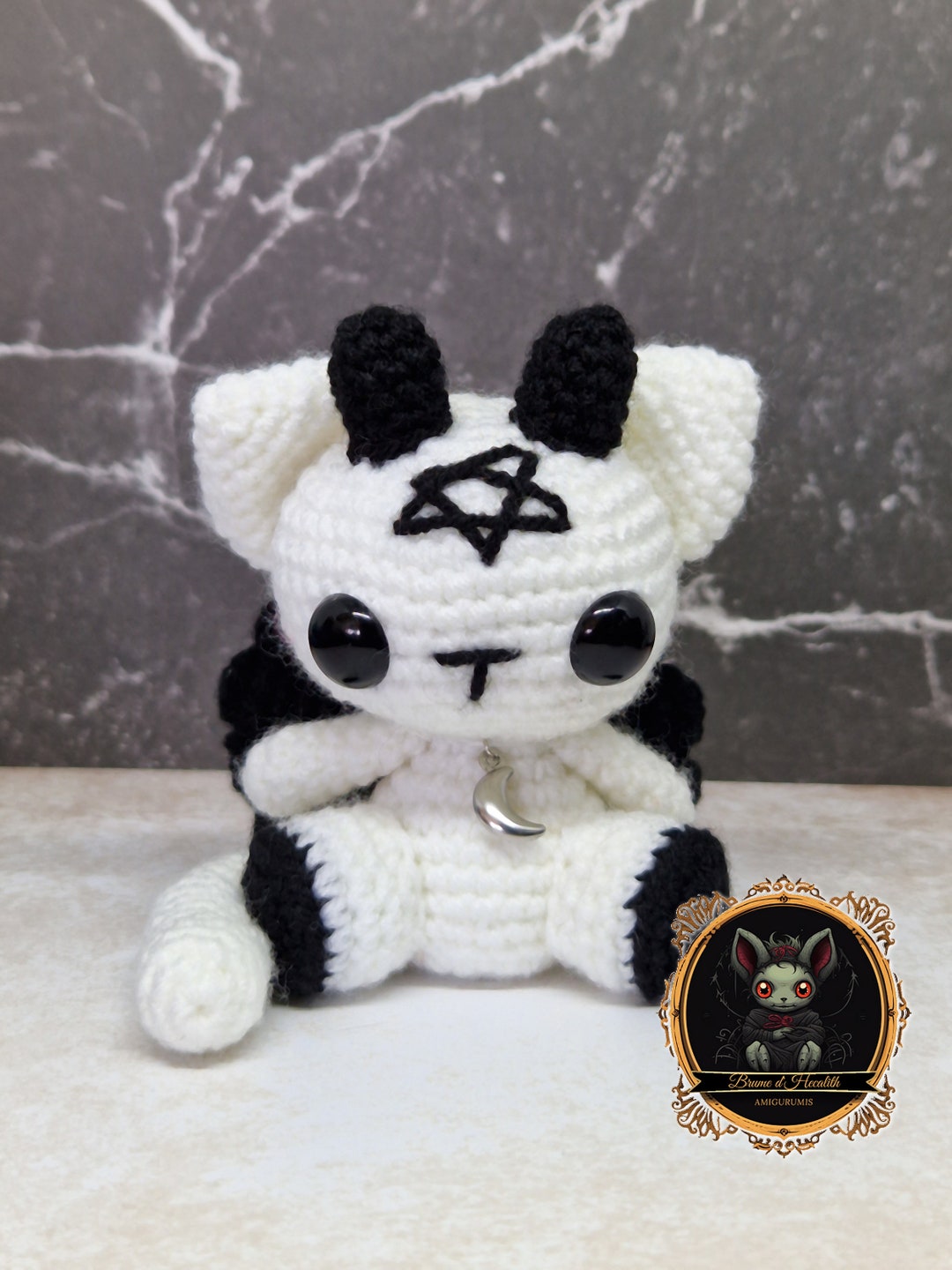 Dark Gothic Amigurumi Cat – Purr of Chaos With Horns, Wings & Moon ...