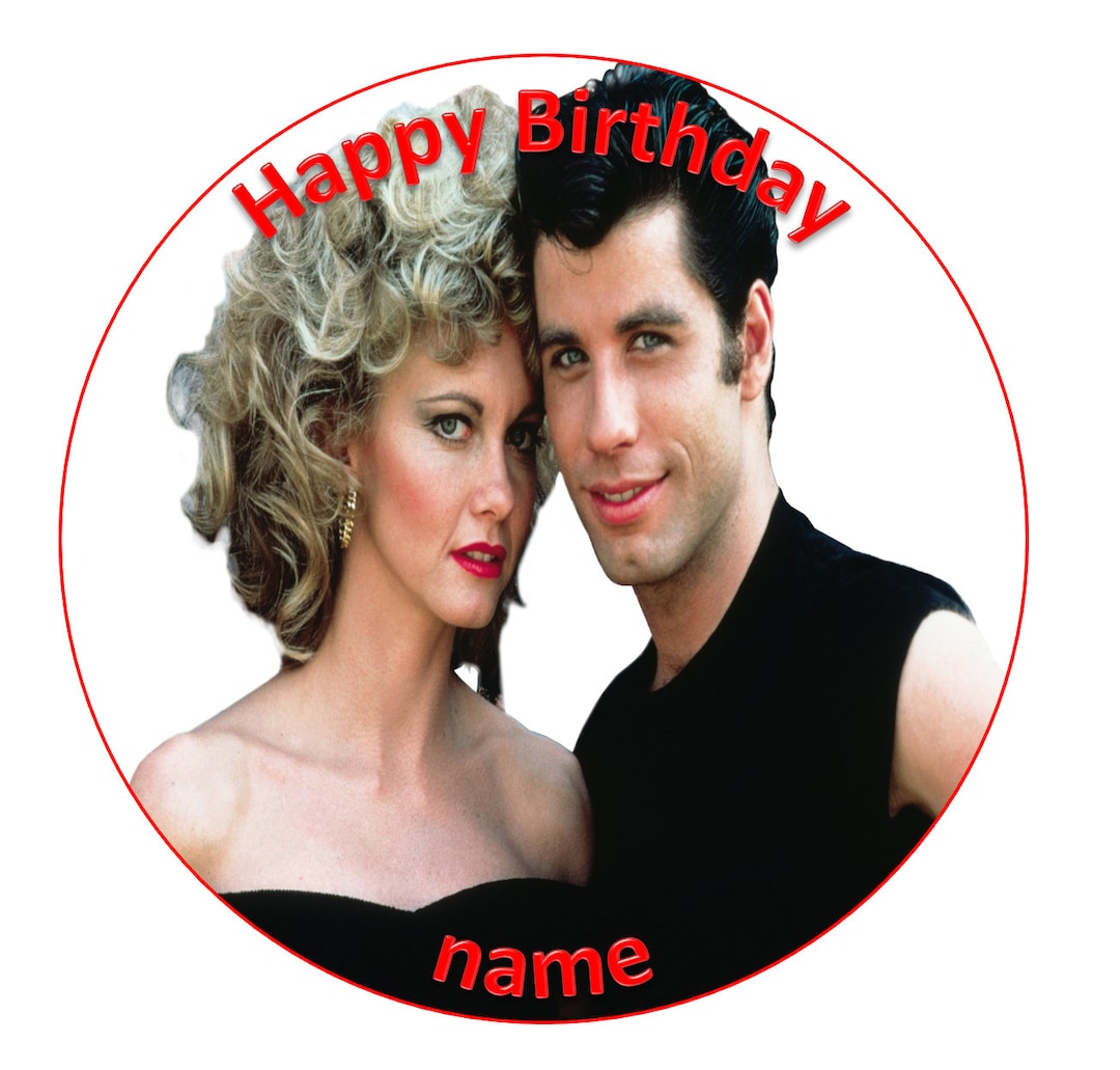 Grease Round Edible Cake Icing or Wafer Topper Decoration Personalised ...