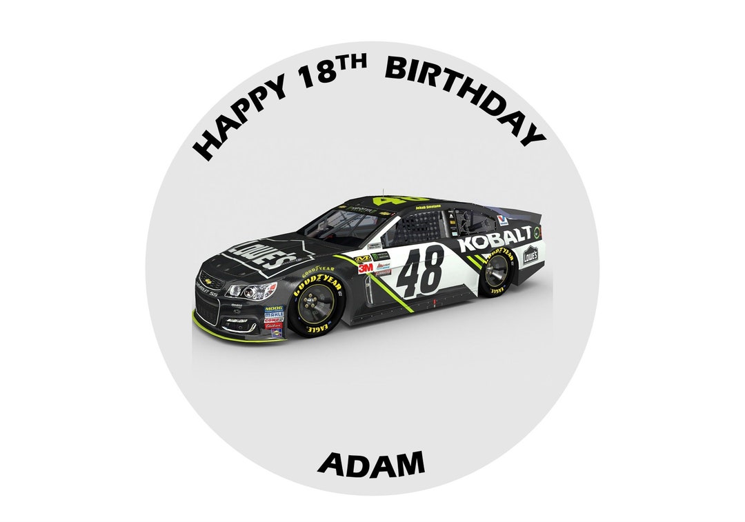 Racing Car Nascar Black Circle Cake Edible Icing or Wafer Topper ...