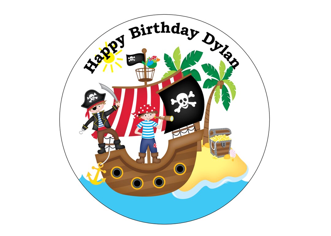 Pirate Ship Round Edible Cake Icing or Wafer Topper Decoration ...