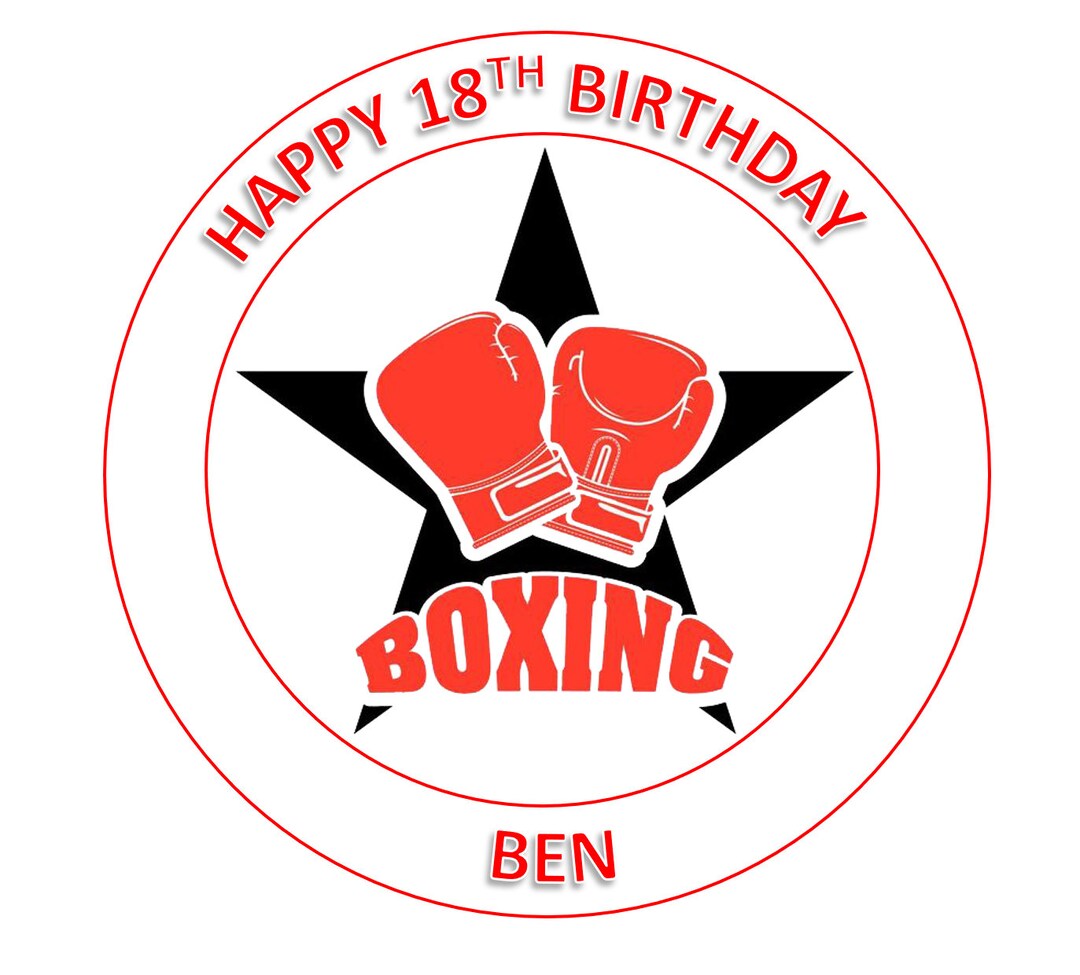 Boxing Gloves Round Circle Cake Icing or Wafer Topper Decoration (fully ...