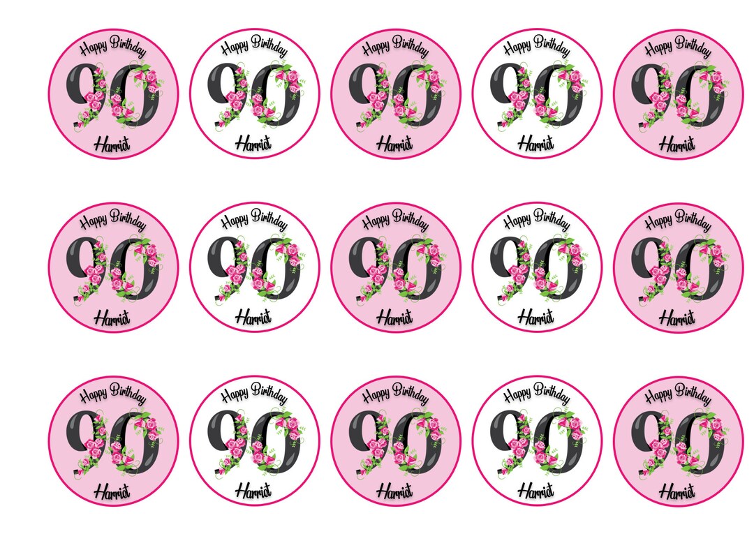 90th Birthday Icing, Cake Wafer Card or Wafer Topper Decoration Pink ...