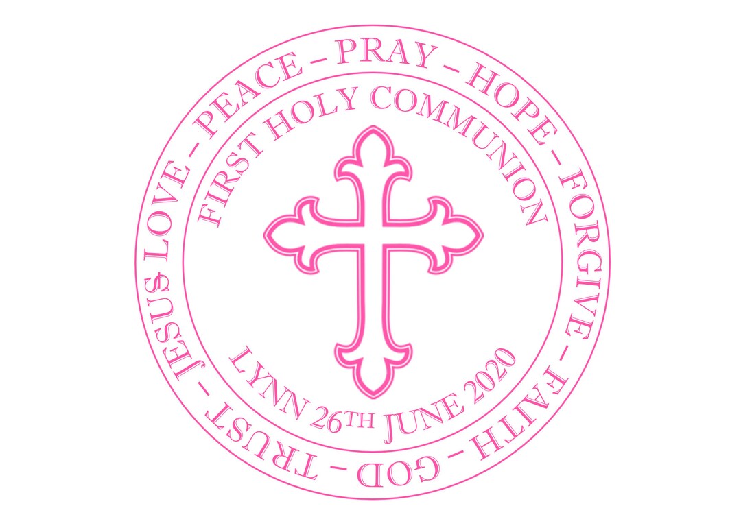 First Holy Communion Pink Cross Circle Cake Edible Icing or Wafer ...