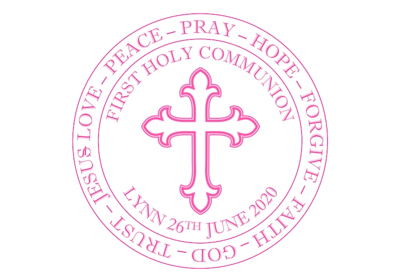 First Holy Communion Pink Cross Circle Cake Edible Icing or Wafer ...