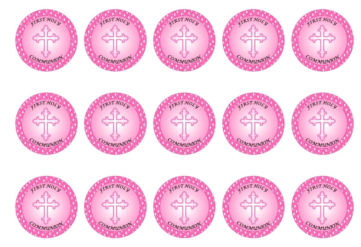 Pink First Holy Communion Cupcake Icing Wafer Card or Wafer Toppers ...