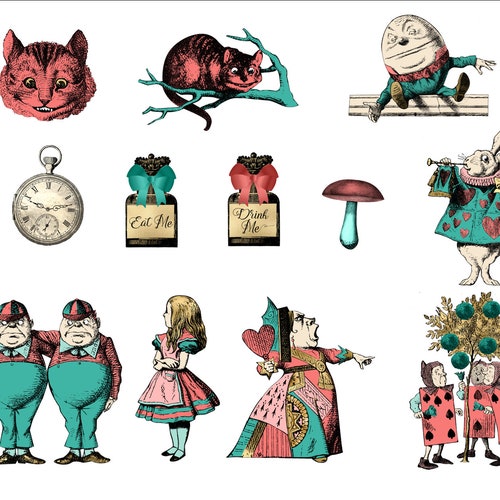 Vintage Alice in Wonderland Coral and Turquoise Edible Printed | Etsy