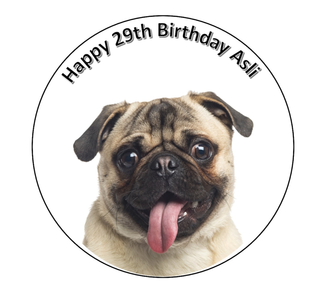 Pug Dog Puppy Round Circle Cake Edible Icing or Wafer Topper Decoration ...