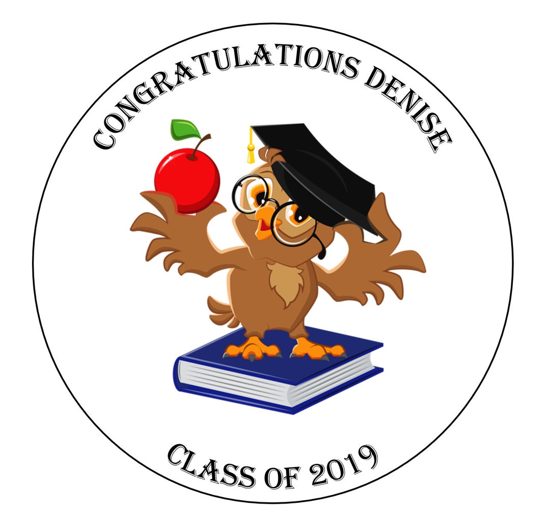 Graduation Congratulations Owl in Cap Round Edible Cake Icing or Wafer ...