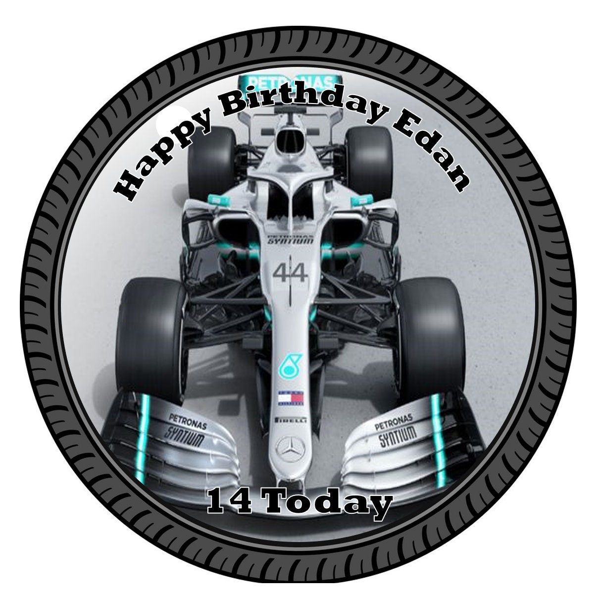 F1 Grey Formula One With Tyre Frame Round Circle Cake Icing or Wafer ...