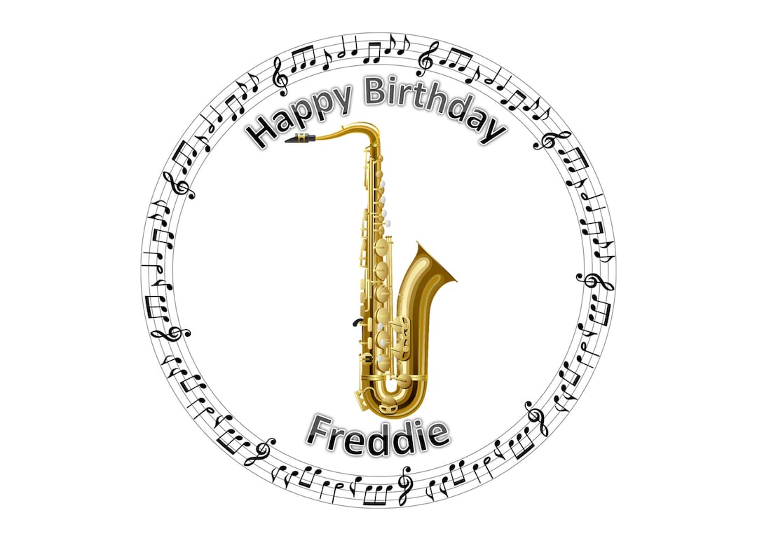 Saxophone With Music Note Round Edible Cake Icing or Wafer Topper ...