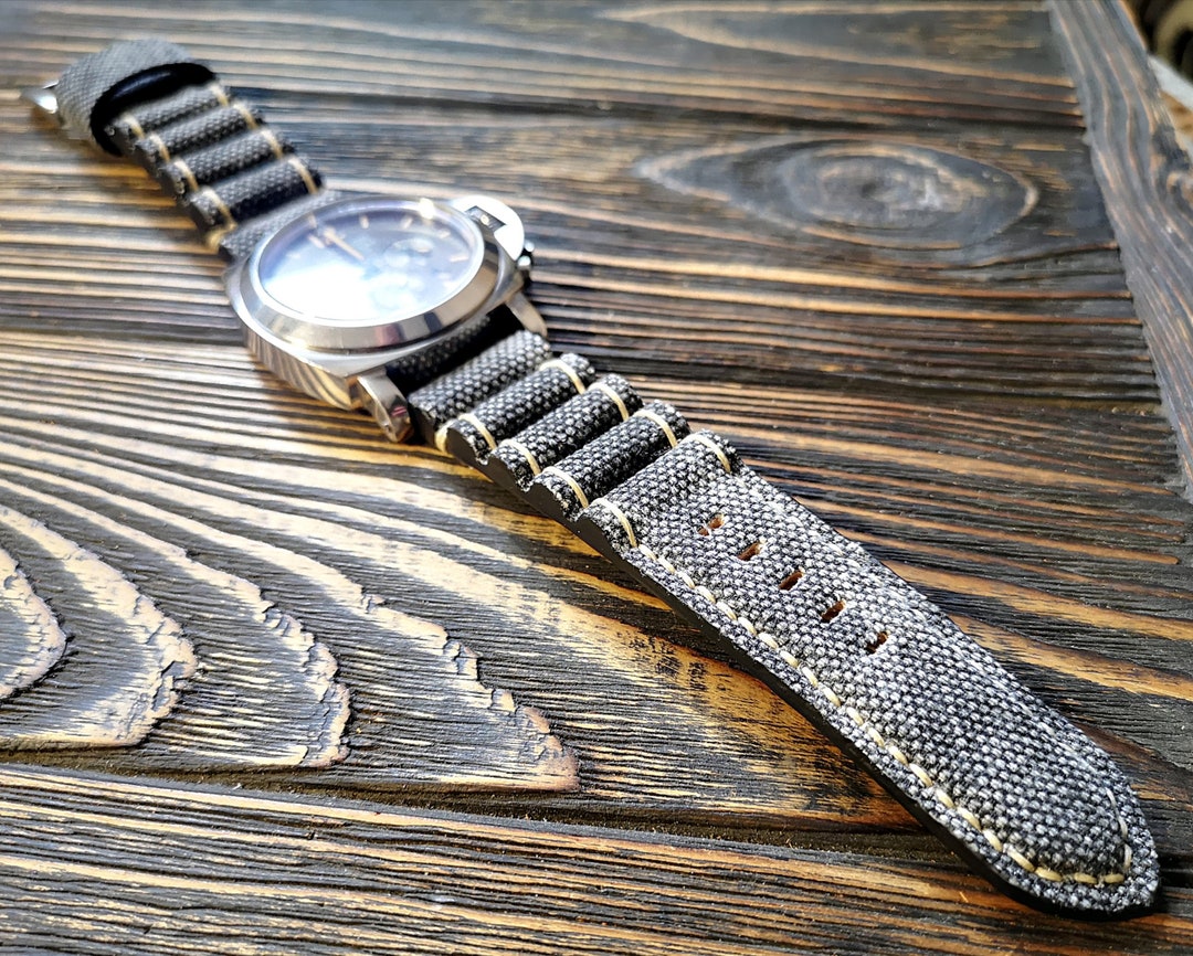 Canvas Watch Strap 18mm 20mm 22mm 24mm 26mm Black Washed - Etsy