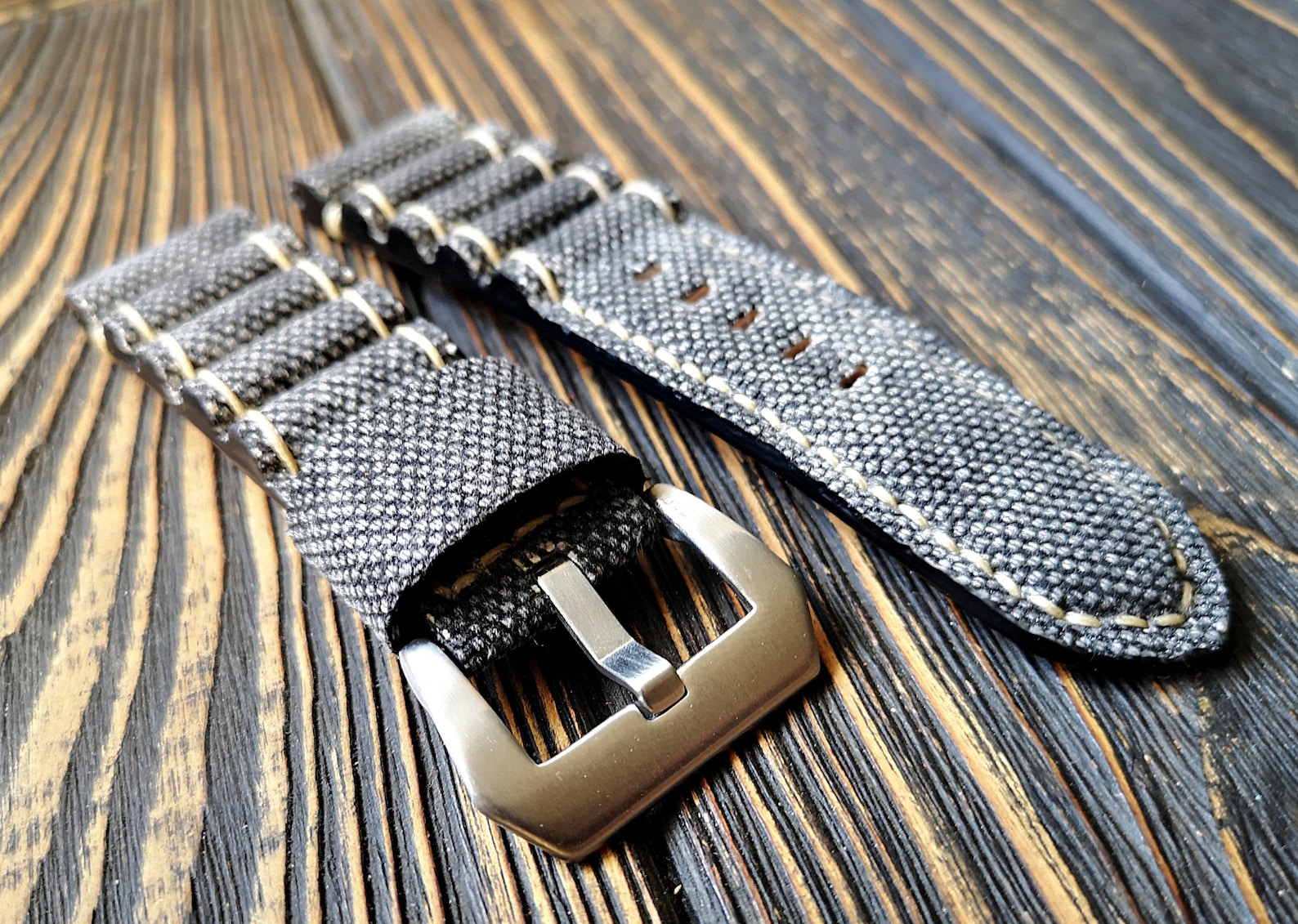 Canvas Watch Strap 18mm 20mm 22mm 24mm 26mm Black Washed - Etsy