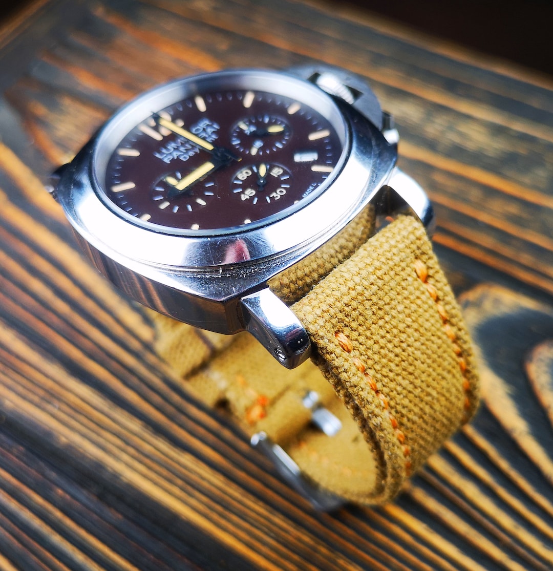 Canvas Watch Strap, Double Rolled Washed Canvas Faded Mustard Color ...