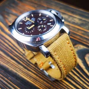 Canvas Watch Strap, Double Rolled Washed Canvas Faded Mustard Color ...