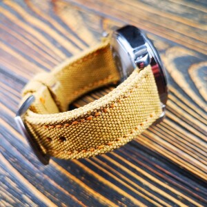 Canvas Watch Strap, Double Rolled Washed Canvas Faded Mustard Color ...