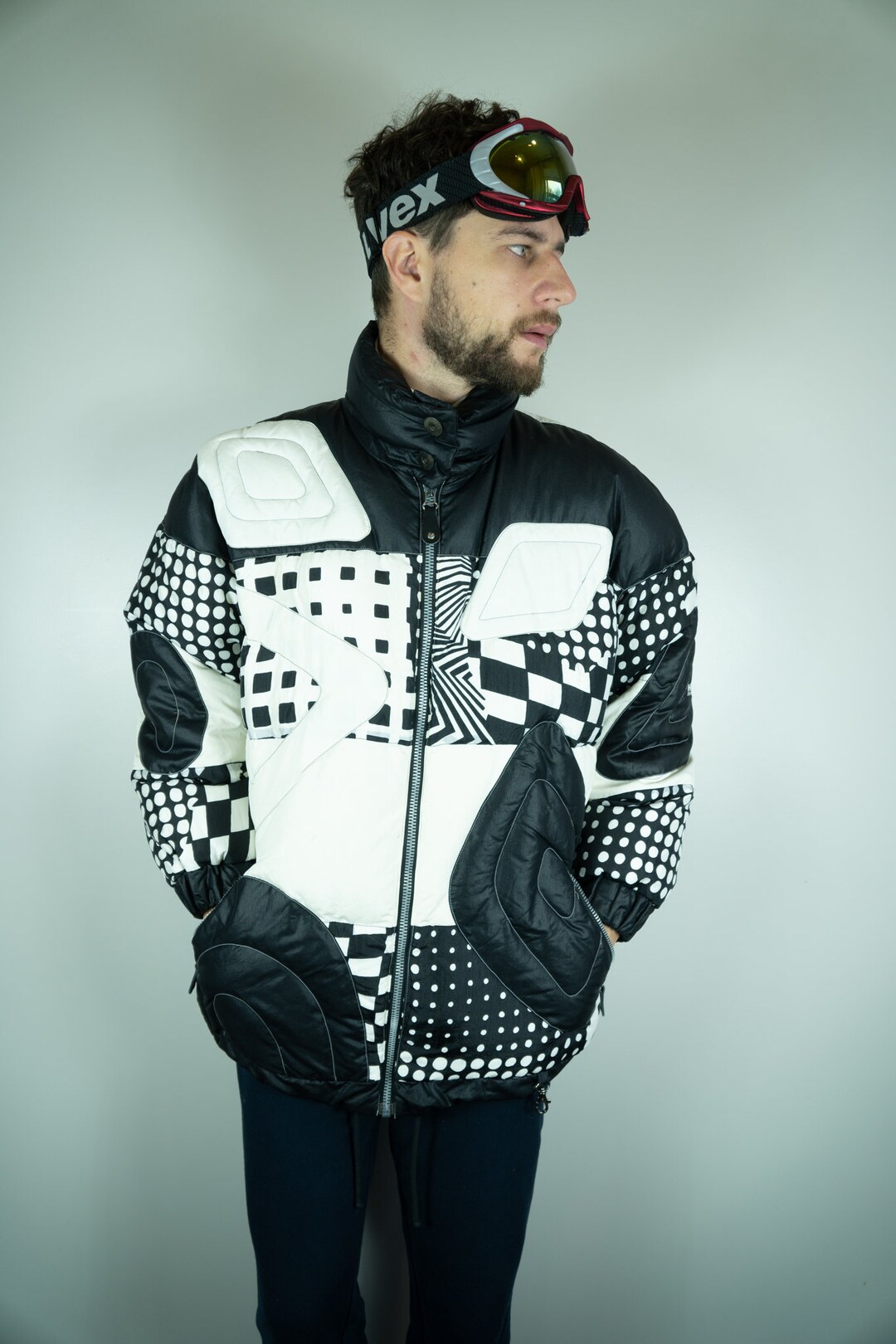 Vintage HEAD Skiing Jacket Black and White Head Ski Jacket Goose Down ...
