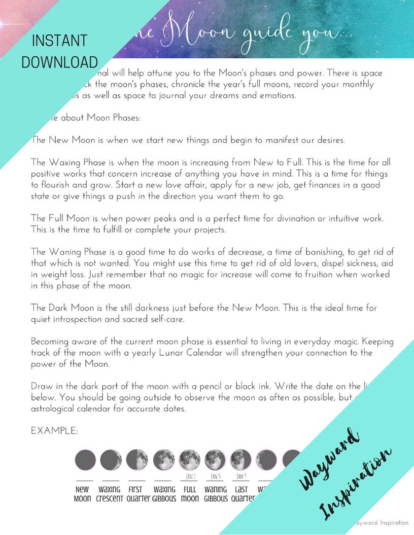 Moon Journal Printable Lunar Calendar Full Moon Tracker - Etsy Canada