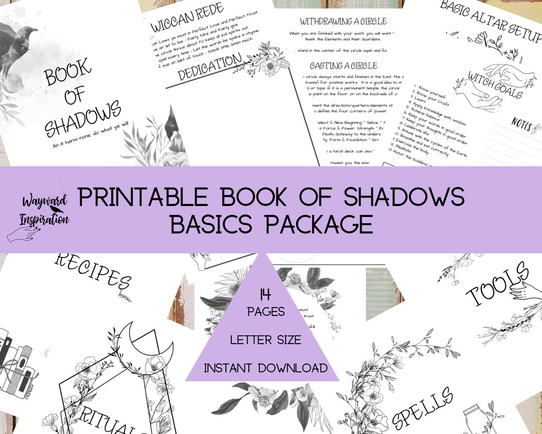 Printable Book of Shadows Basics Package | Grimoire Pages | Wiccan Rede ...