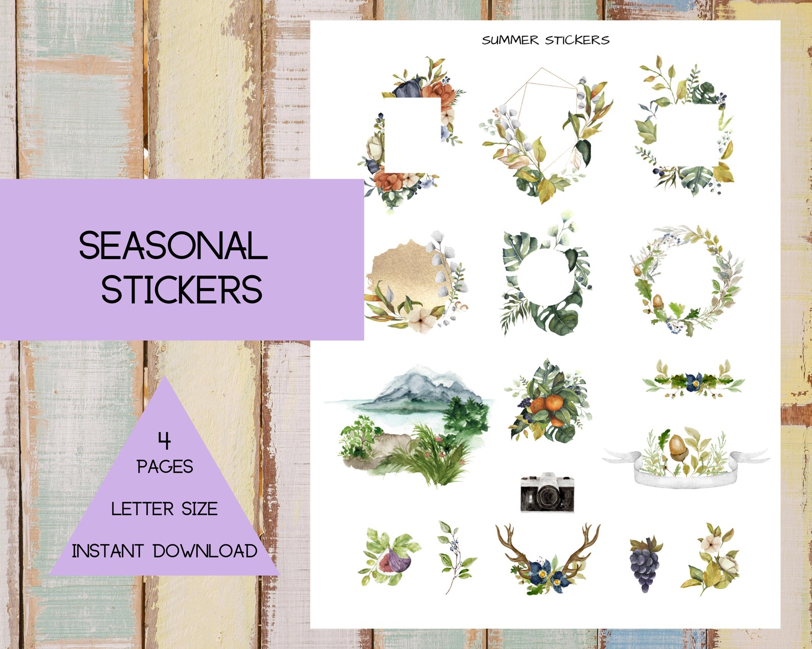 Four Seasons Printable Sticker Sheet Seasonal Planner Stickers ...