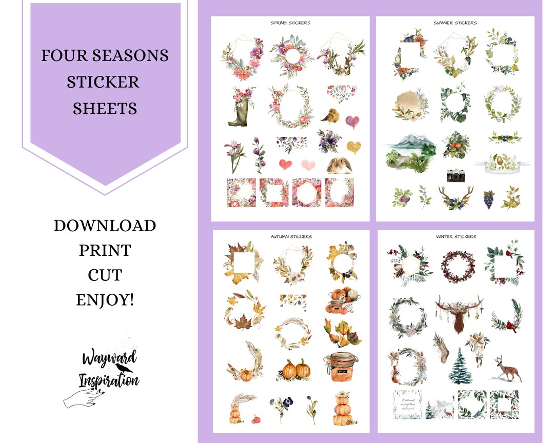 Four Seasons Printable Sticker Sheet | Seasonal Planner Stickers ...