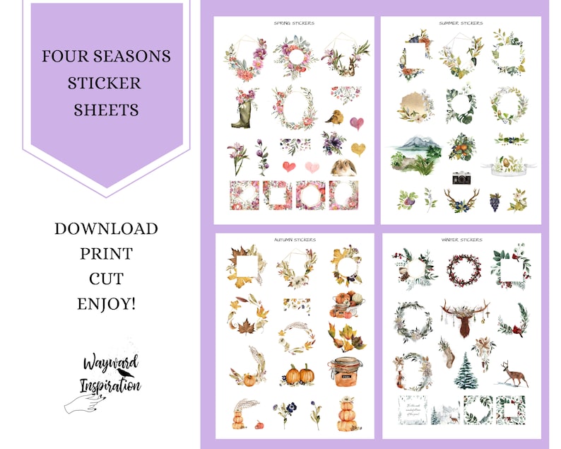 Four Seasons Printable Sticker Sheet Seasonal Planner Stickers ...