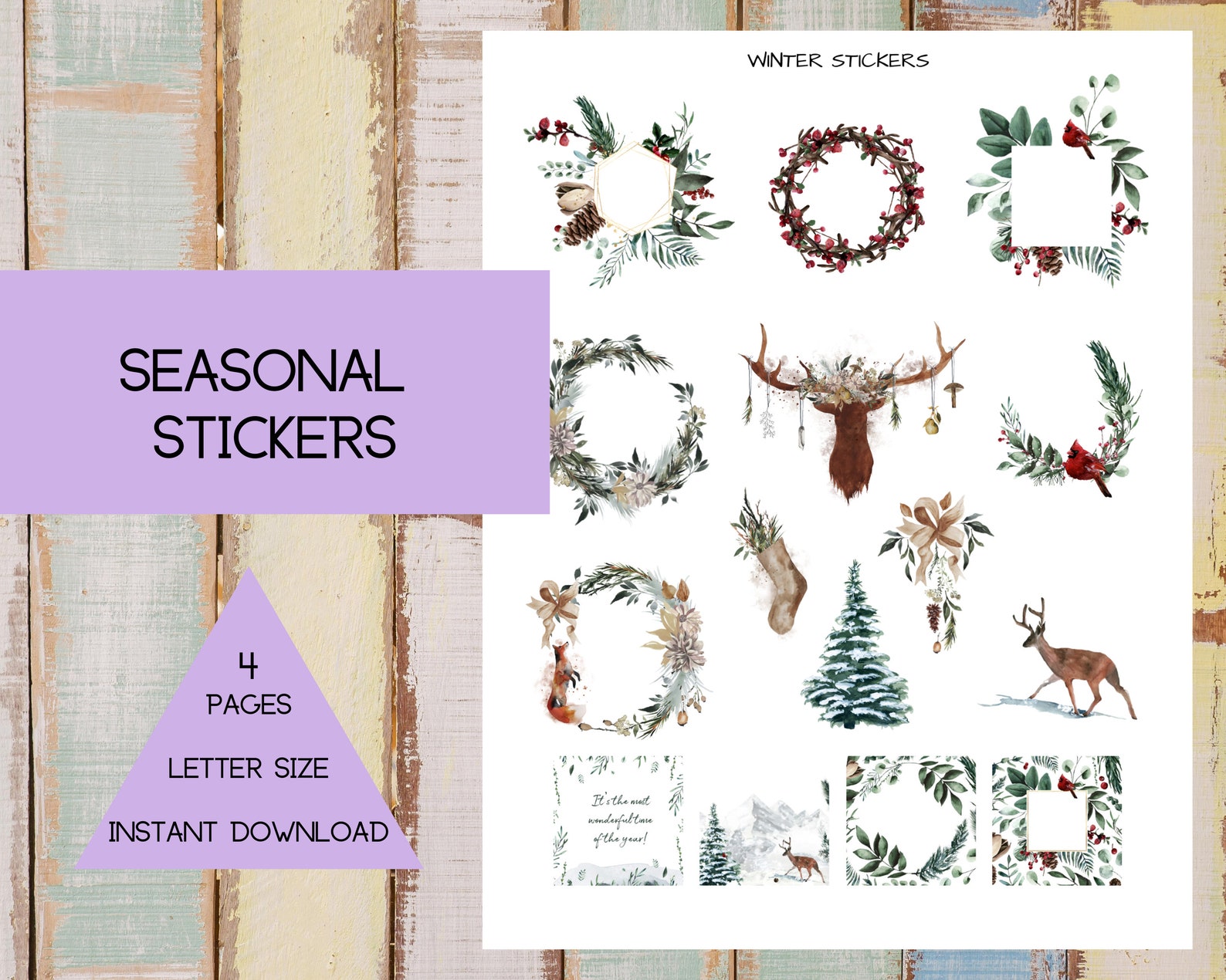 Four Seasons Printable Sticker Sheet Seasonal Planner Stickers ...