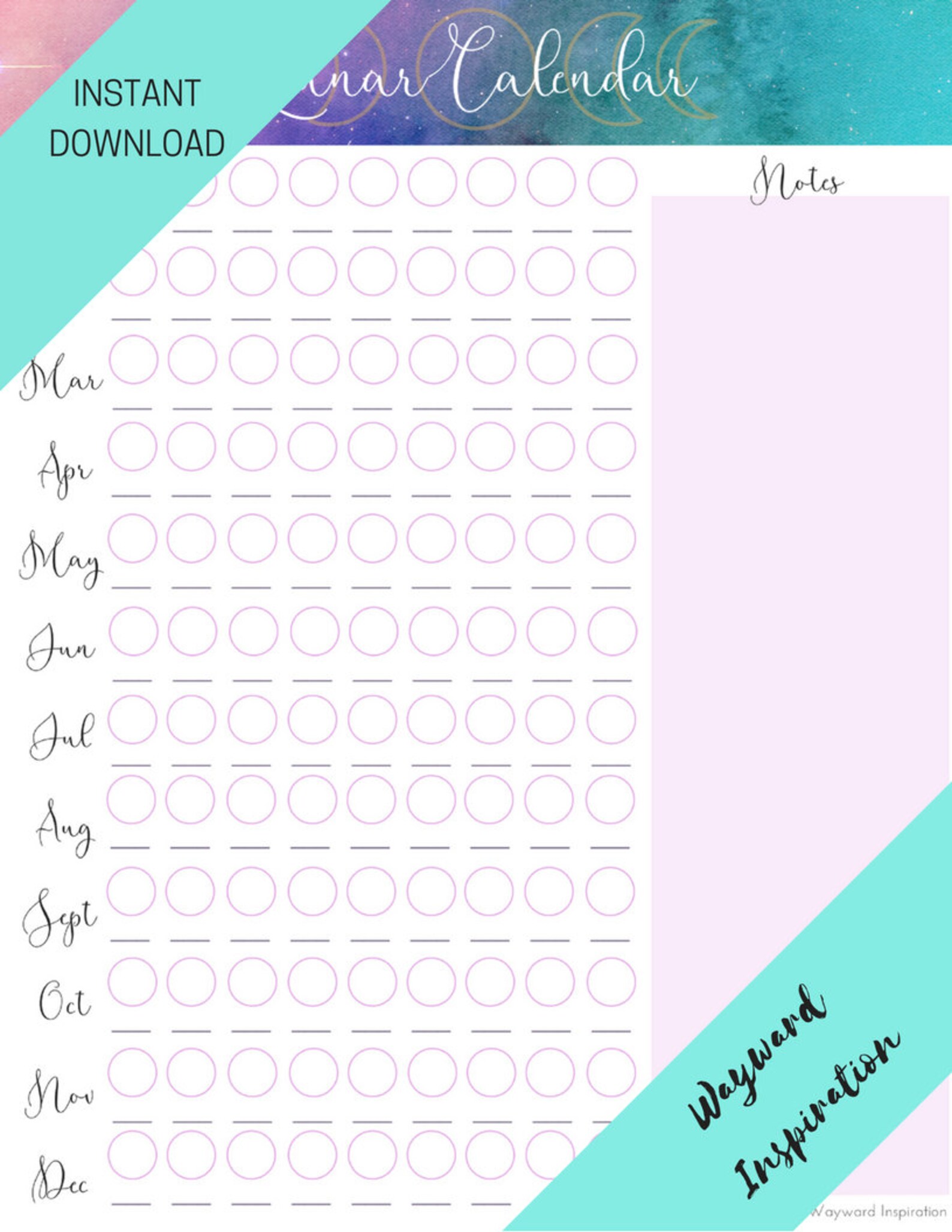 Moon Journal Printable Lunar Calendar Full Moon Tracker - Etsy Canada