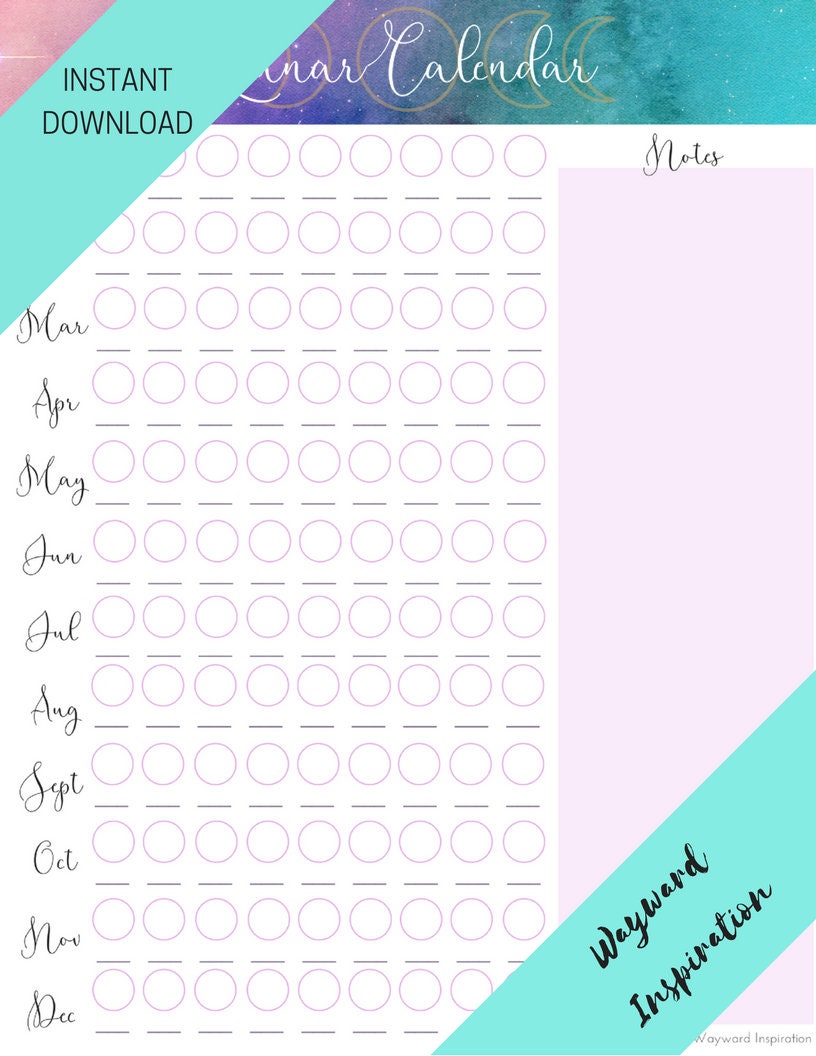 Moon Journal Printable Lunar Calendar Full Moon Tracker - Etsy Canada